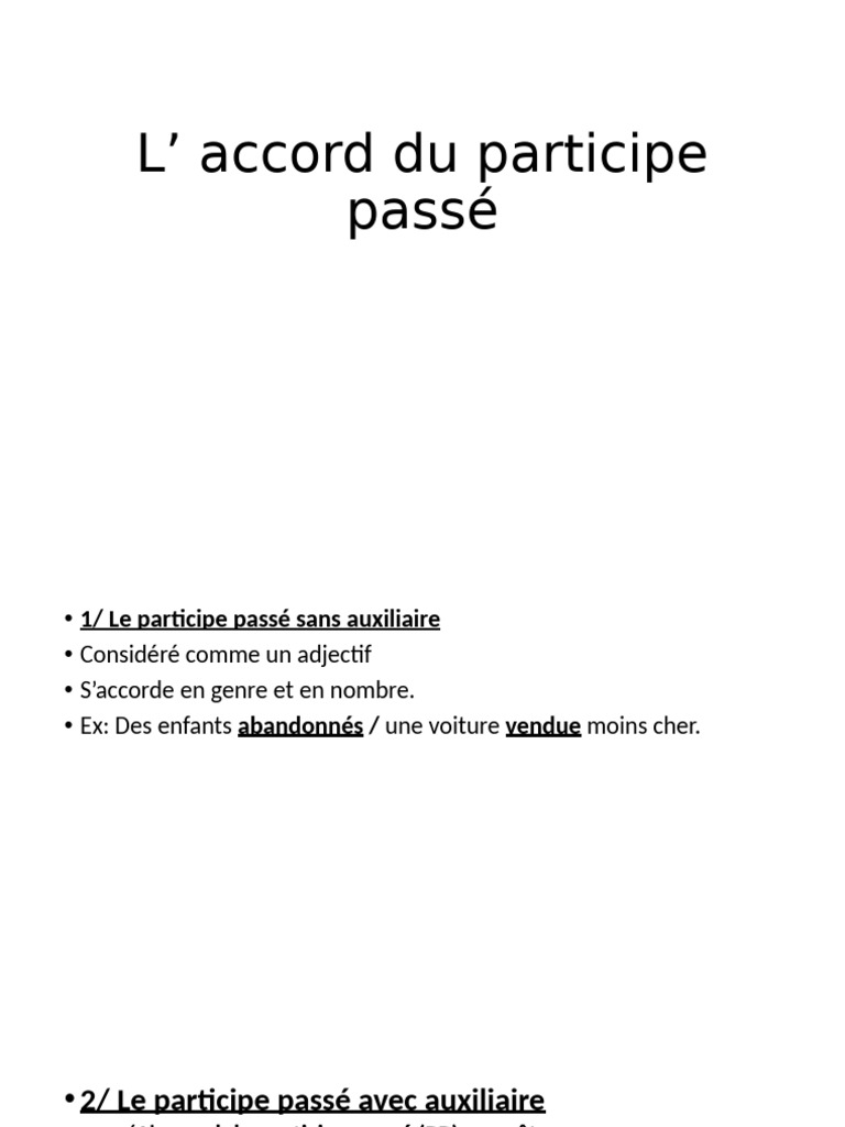 Accord du participe passé en français | PDF | Relations syntaxiques ...