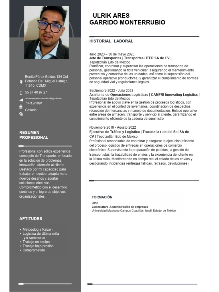 CV Ulrik Are S Garrido Monter Rubio | PDF | Logística | Business