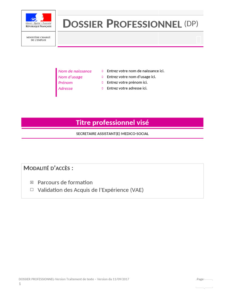 Dossier Professionnel Secrétaire Médical | PDF