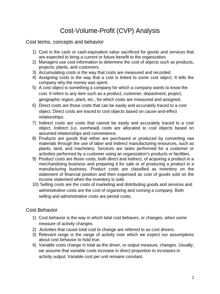 Cost Volume Profit (CVP) Analysis | PDF | Business | Business Economics