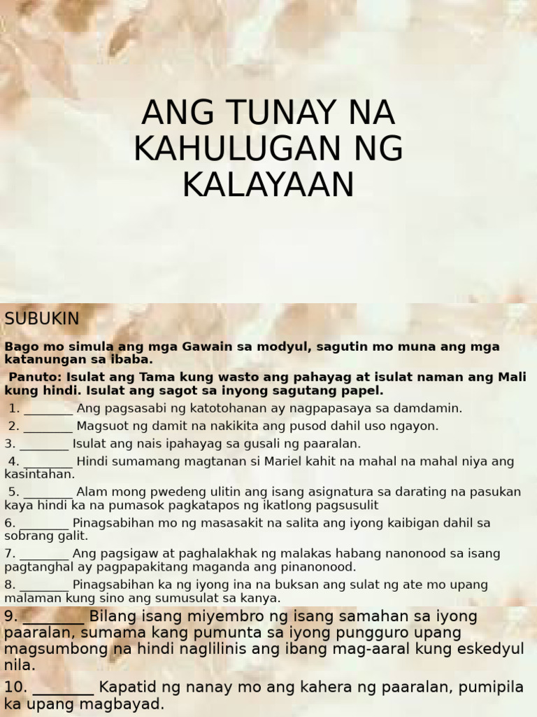 Ang Tunay Na Kahulugan NG Kalayaan | PDF
