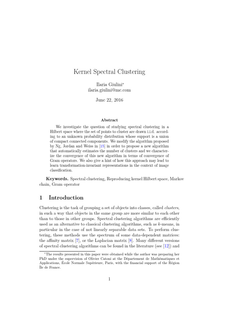 Kernel Spectral Clustering | PDF | Matrix (Mathematics) | Eigenvalues And Eigenvectors