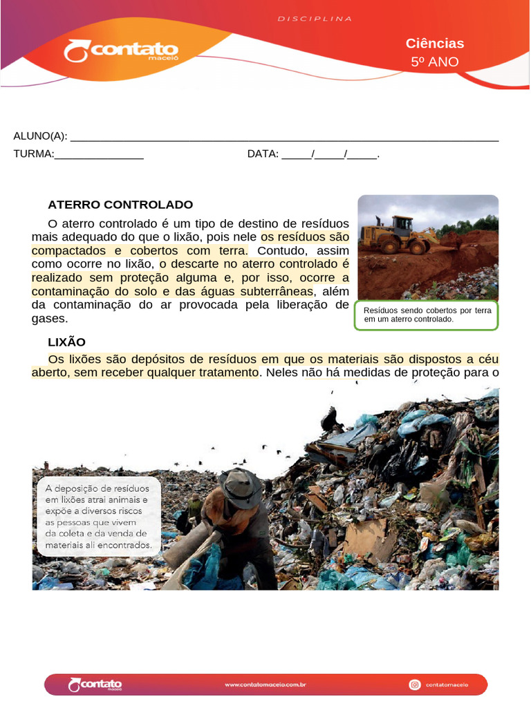 O Descarte Dos Resíduo Aterro Controlado e Lixão | PDF