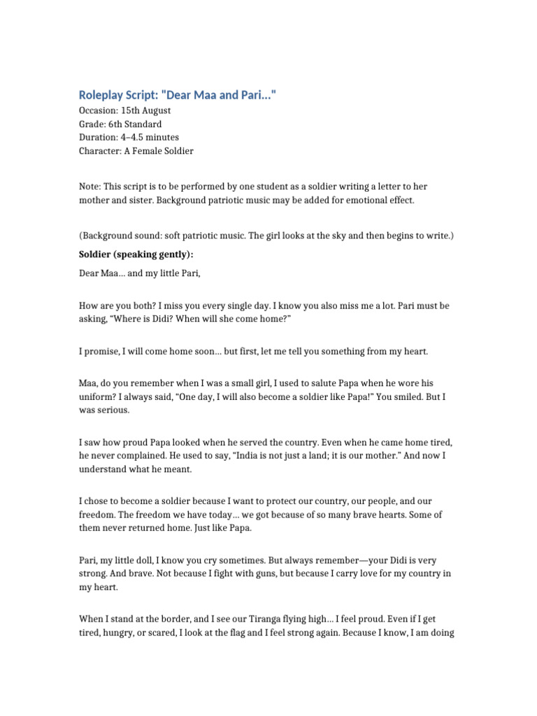 Dear Maa and Pari Roleplay Script | PDF