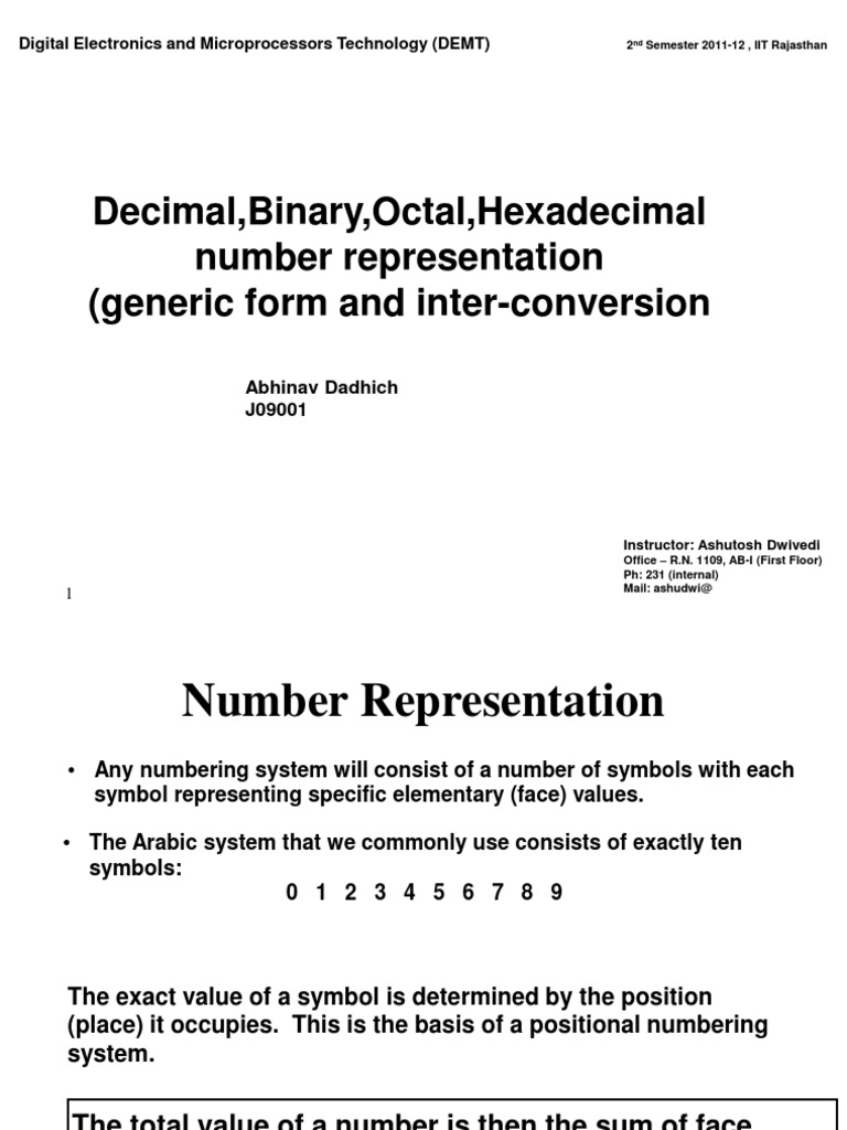 Decimal, Binary, Octal, Hexadecimal Number Representation (Generic Form and Inter-Conversion ...