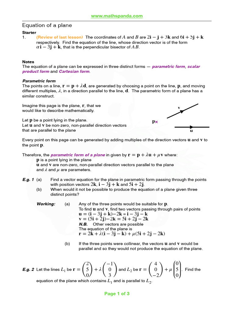 Equation of A Plane LESSON | PDF | Line (Geometry) | Euclidean Vector