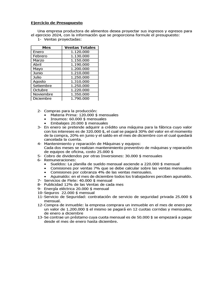 Enunciado Presupuesto Ejerc 3 | PDF