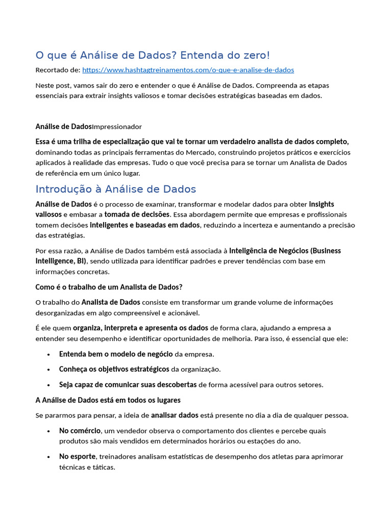 Guia Completo sobre Análise de Dados | PDF | Análise de dados | Ciência ...