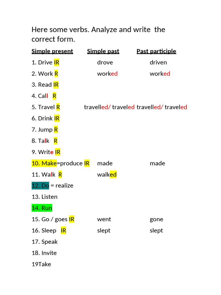Regular and Irregular Verbs | PDF