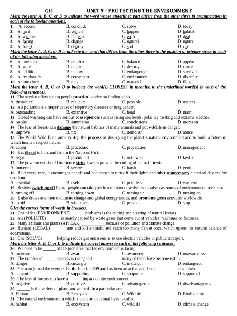 Environmental Vocabulary and Awareness Quiz | PDF | Climate Change ...