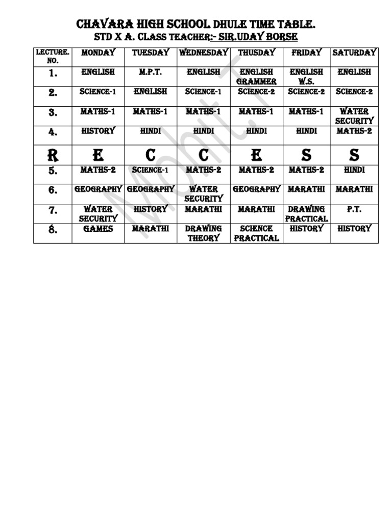 10TH A Time Table | PDF