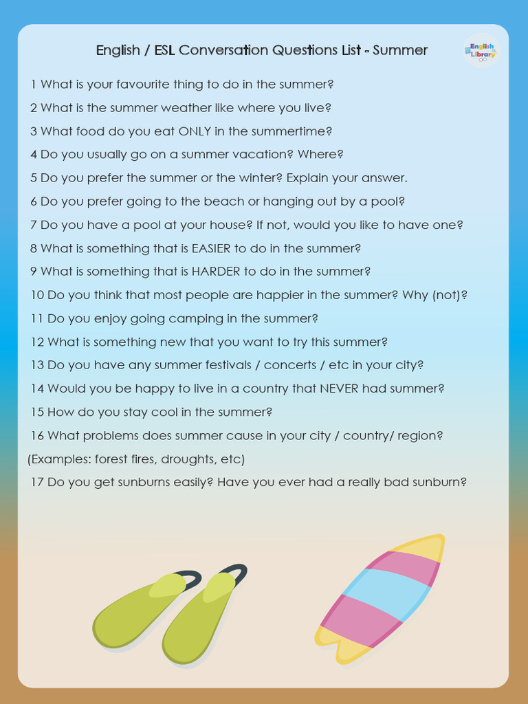 Summer ESL Conversation Questions | PDF