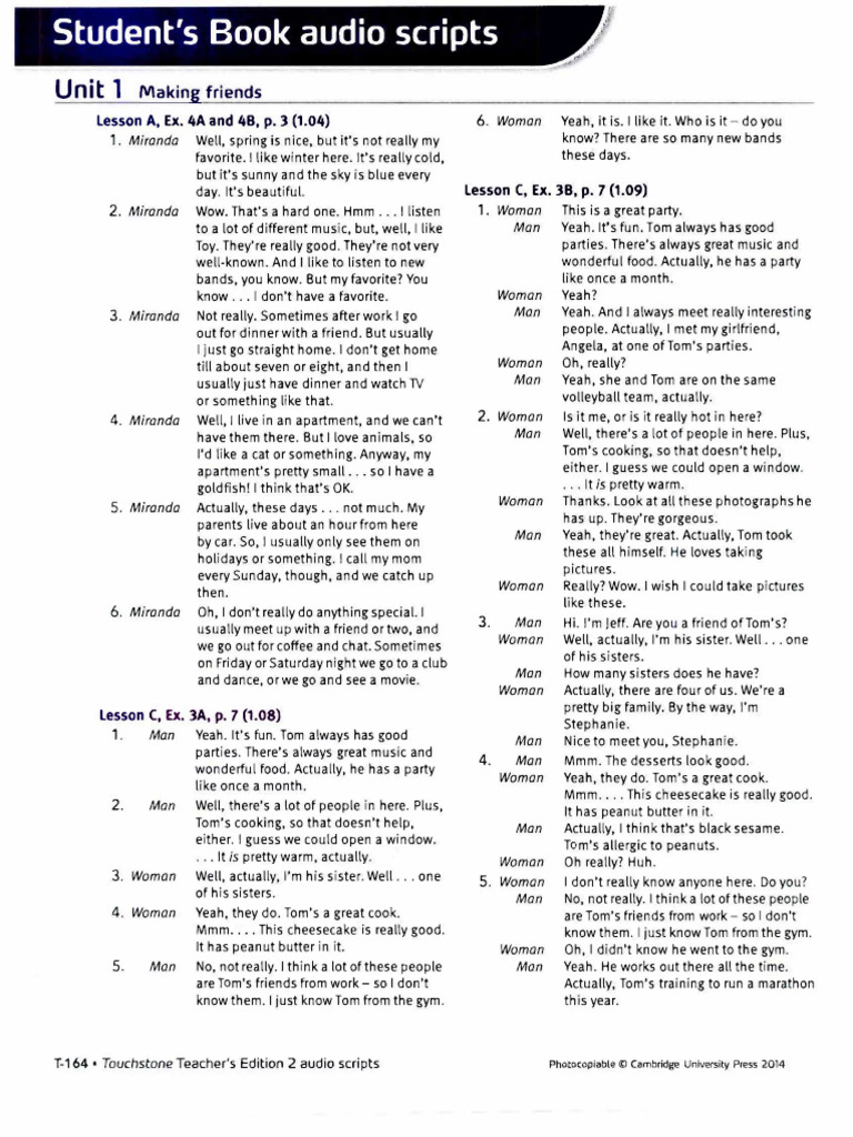 Touchstone 2 Scripts Keys | PDF