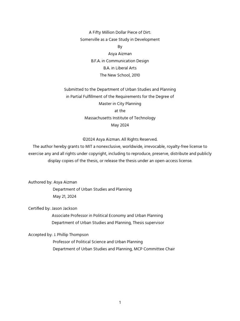 AFifty Million Dollar Piece of Dirt: Somerville As A Case Study in ...