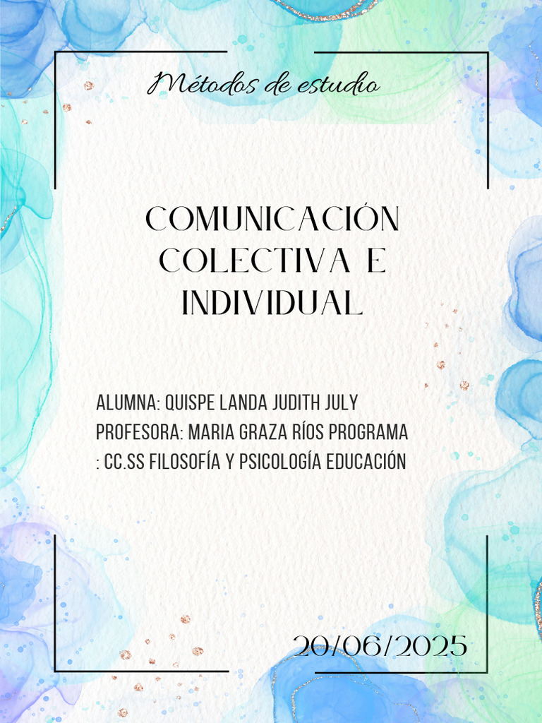 Documento A4 Portada Carátula Proyectos Elegante Acuarelas Azul y Verde ...