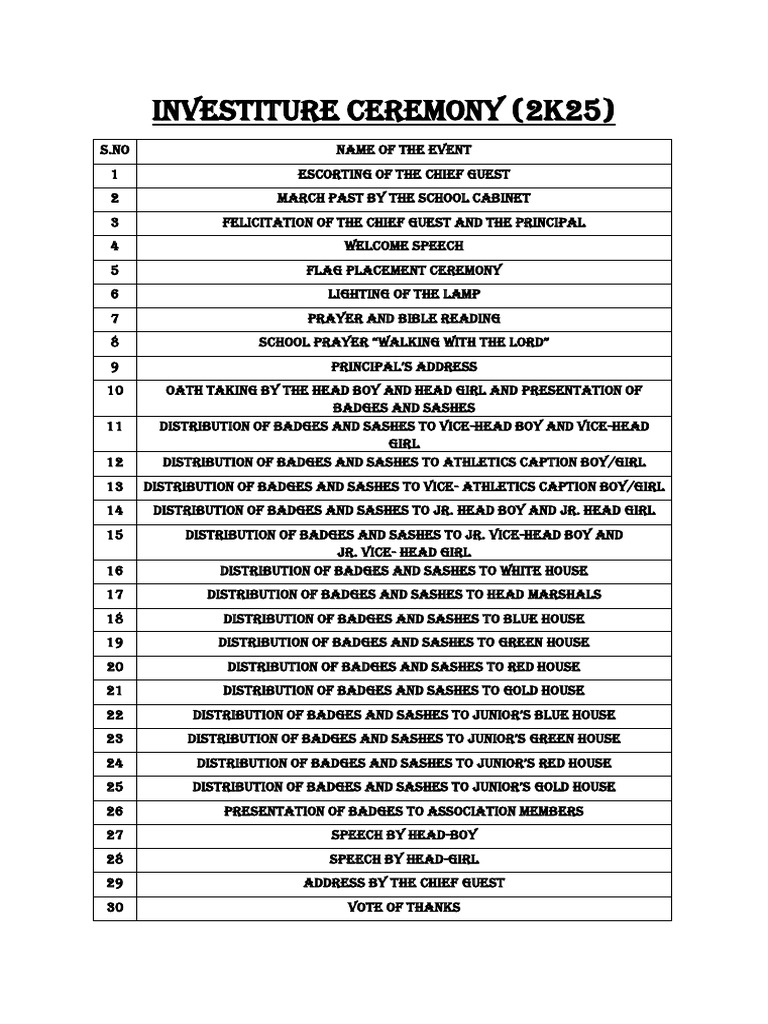 Investiture Ceremony Program Outline | PDF