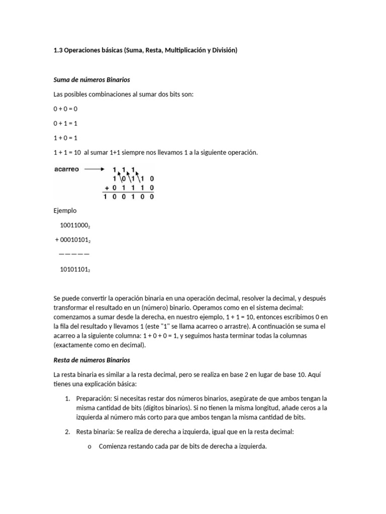1.3 Operaciones Básicas (Suma, Resta, Multiplicación y División) | PDF | Sustracción | División ...
