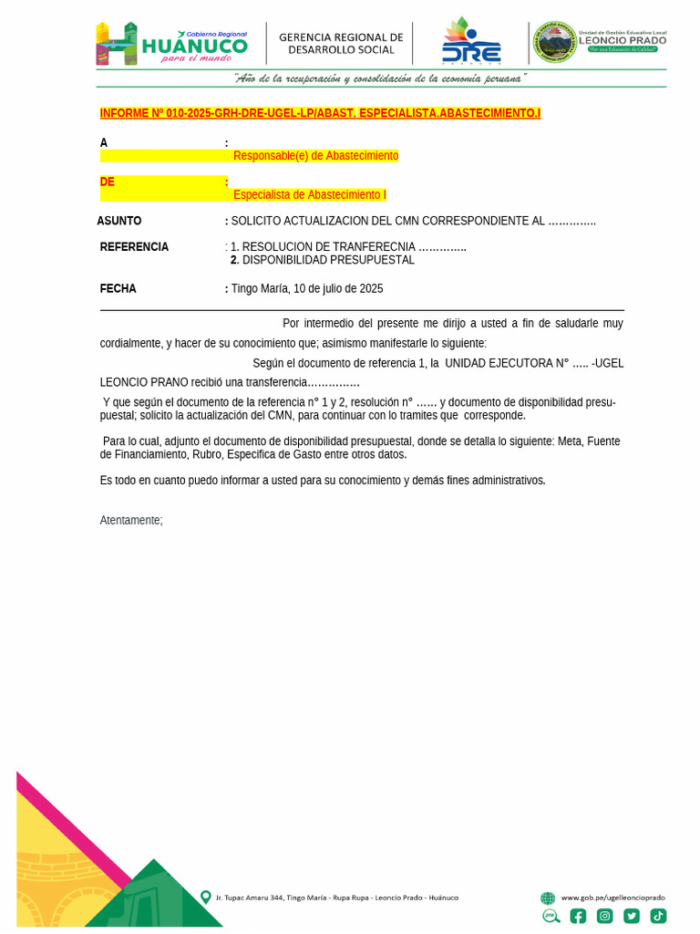 Informe Nº000-2025 Solicito Actualizacion Del CMN | PDF