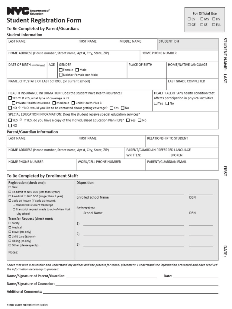 NYC DOE Student Registration Form | PDF | Hispanic And Latino Americans ...