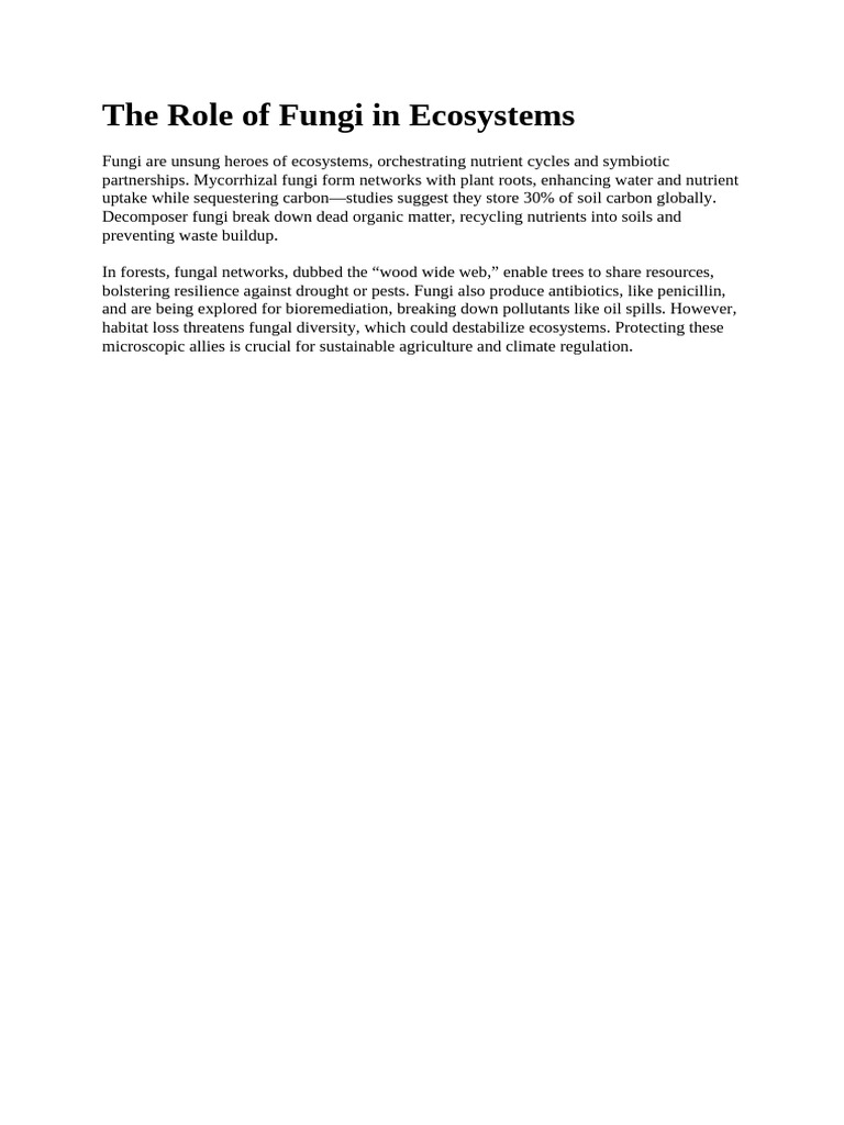 Fungi: Key Players in Ecosystem Health | PDF
