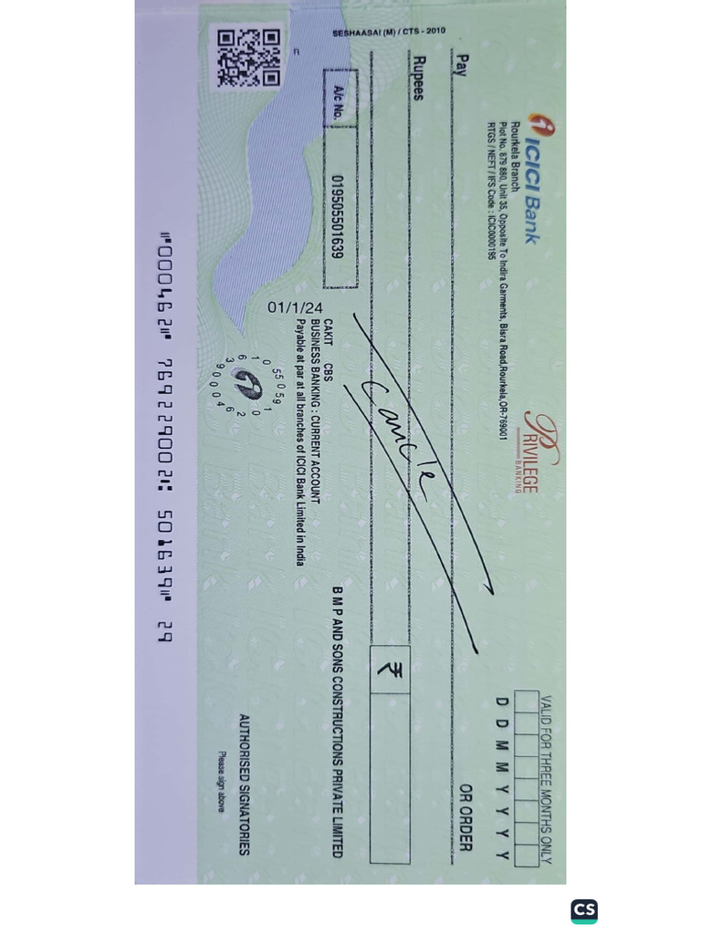 Cancle Cheque ICICI Bank | PDF