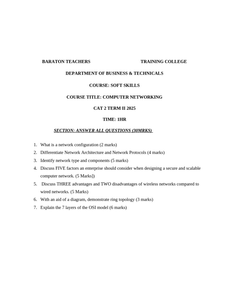 Computer Networking Cat 2 | PDF