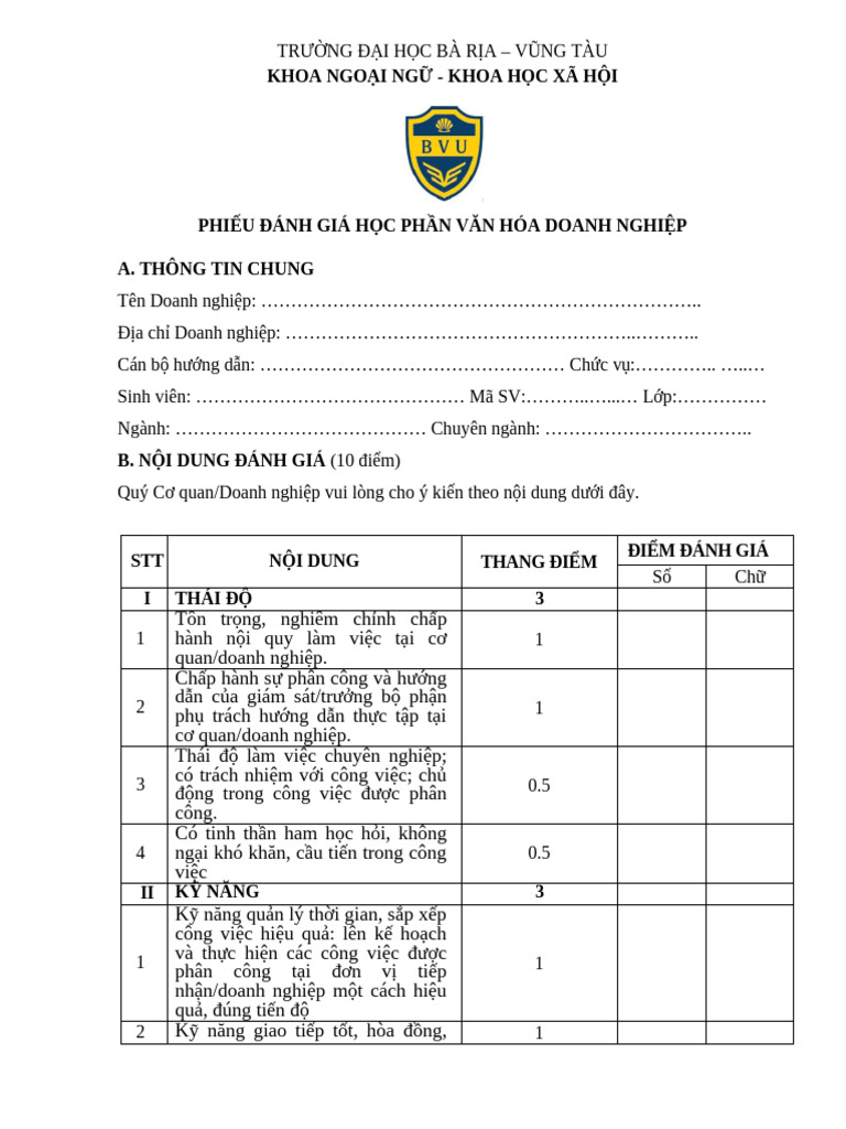 27-5-Phieu 1.1-Bieu Mau Danh Gia HP VĂN HÓA DN-HKDN | PDF