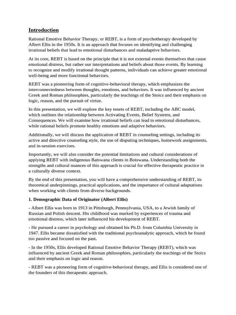 Understanding REBT and Cultural Adaptation | PDF | Rational Emotive ...