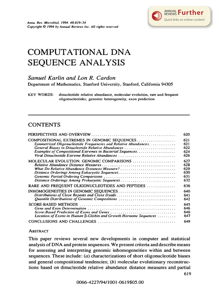 COMPUTATIONAL DNA Sequence Analysis | PDF | Genome | Dna Sequencing
