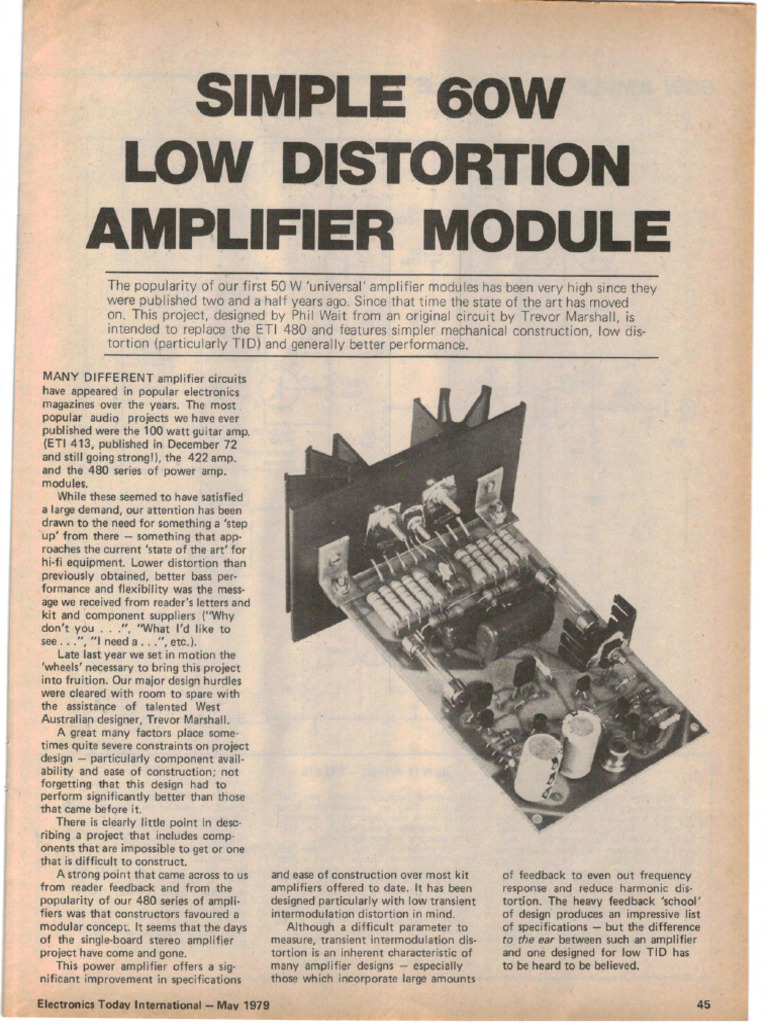 60W Low Distortion Power Amplifier Module ETI 470 | PDF