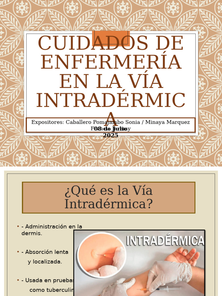 Cuidados de Enfermeria Via Intradérmica | PDF | Inyección (medicina ...