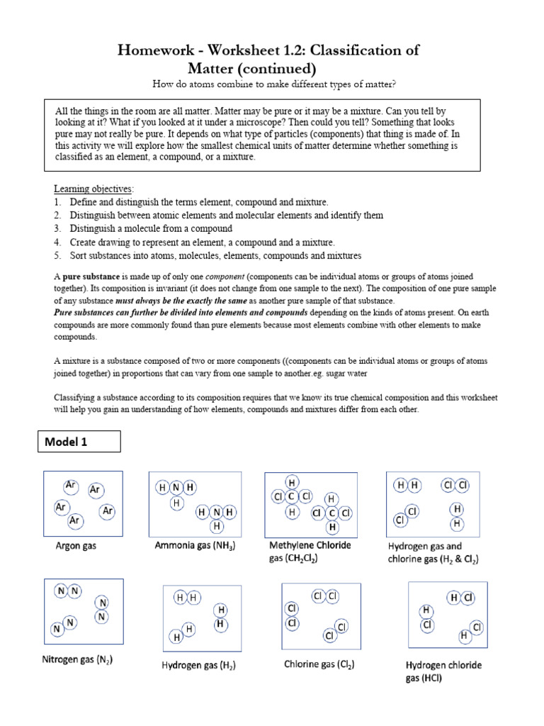 1.2 Homework Classification of Matter | PDF | Chemical Compounds ...