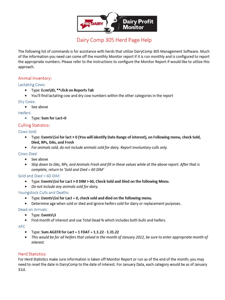 Dairy Comp Commands | PDF