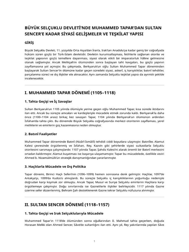 Selcuklu Tarihi Tapar Sencer | PDF
