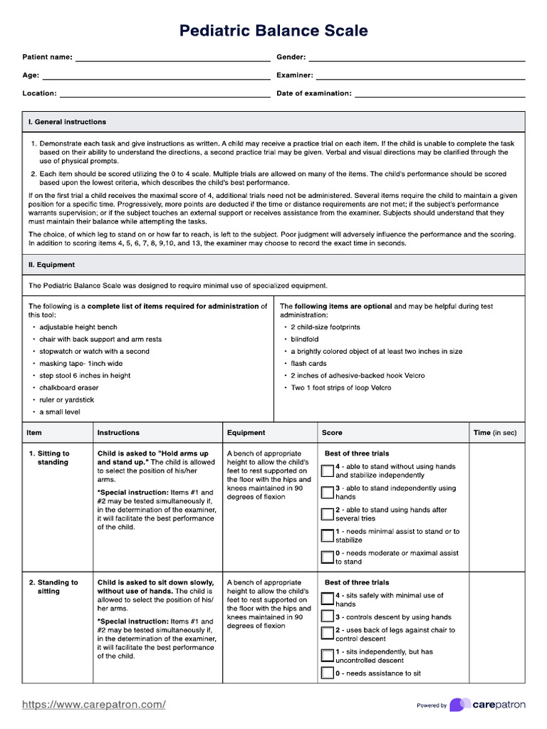Pediatric Balance Scale Assessment Guide | PDF | Chair | Foot