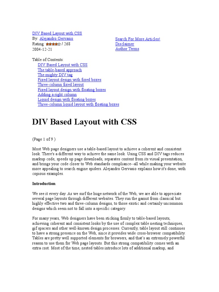 DIV Based Layout With CSS | Download Free PDF | Html Element | Cascading Style Sheets