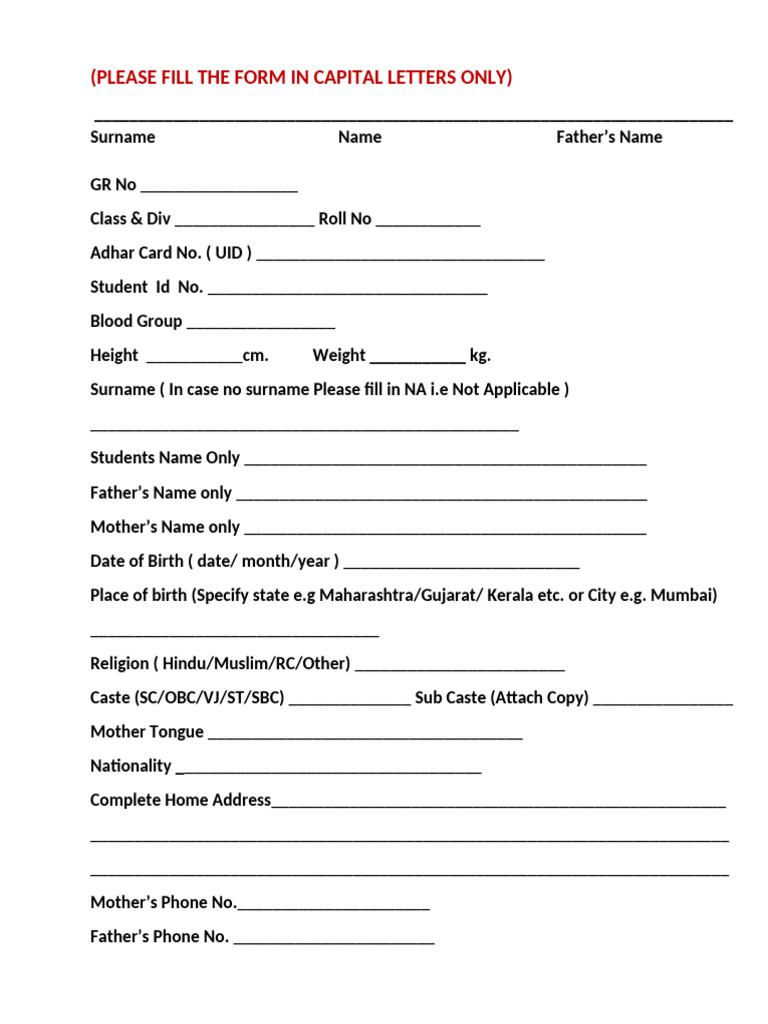 Form Filling Instructions in Capitals | PDF