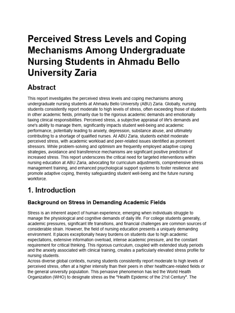 Perceived Stress Levels and Coping Mechanisms Amon... | PDF ...