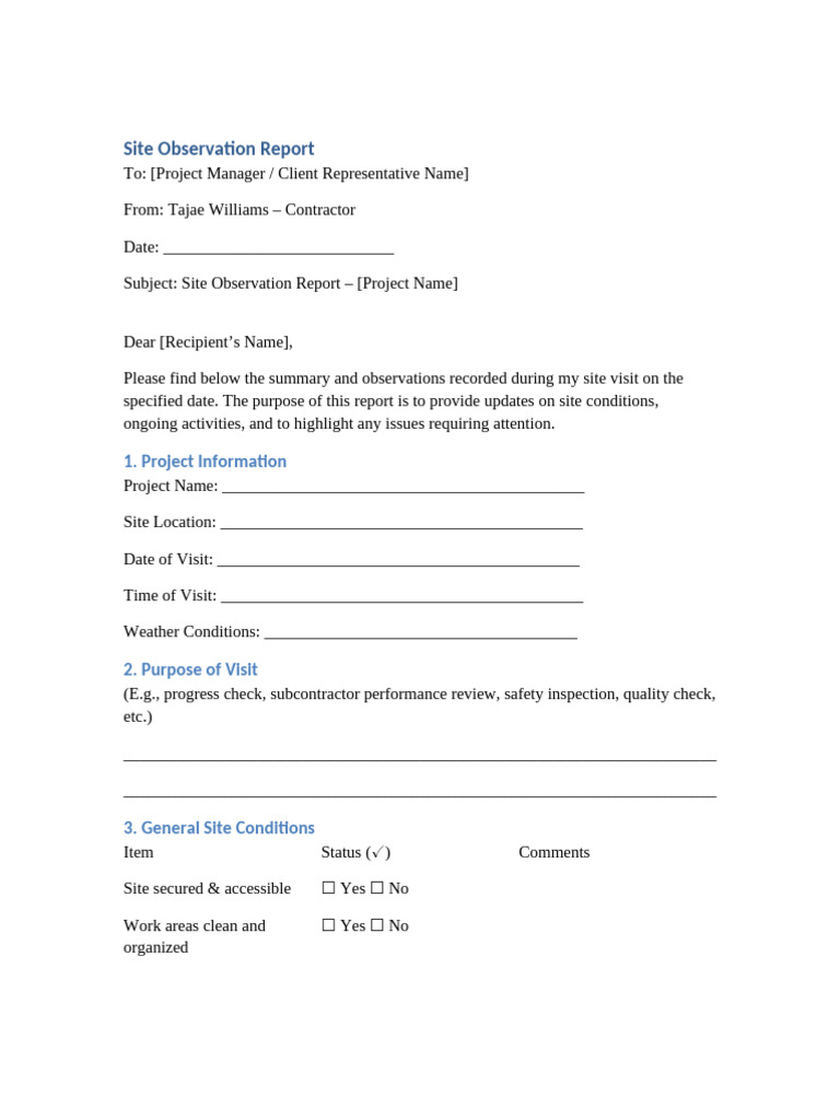 Site Observation Report Submission Formatted | PDF