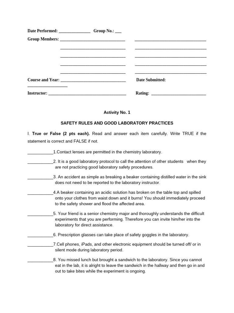 Laboratory Safety Rules Quiz | PDF | Laboratories