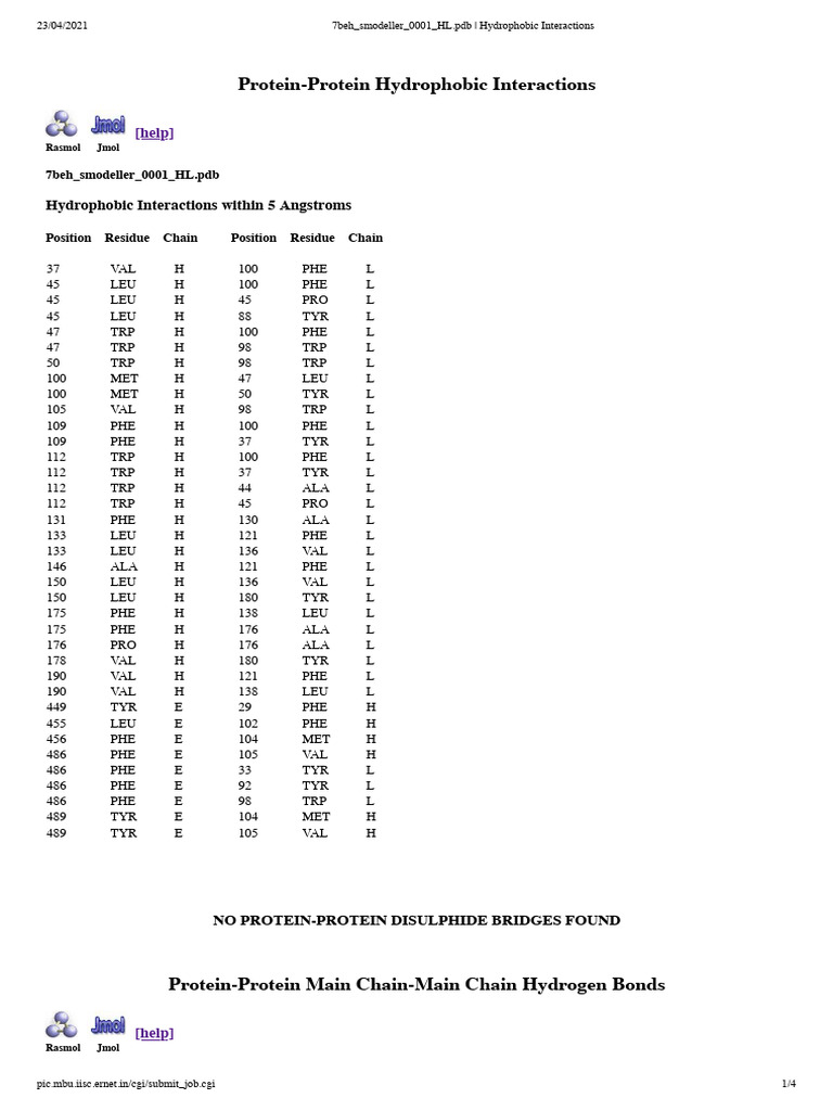 7beh Smodeller 0001 HL - PDB Hydrophobic Interactions | PDF | Amino ...