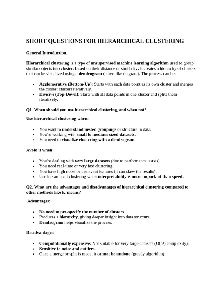 Short Questions For Hierarchical Clustering | PDF | Cluster Analysis | Applied Mathematics