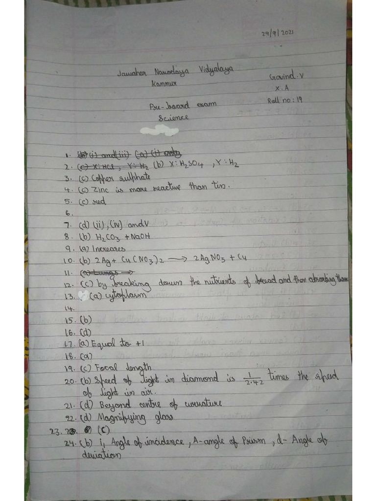 Science Answer Paper | PDF