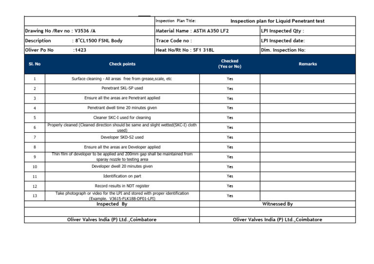 NDT Inspection Plan LP | PDF | Nondestructive Testing | Materials Science