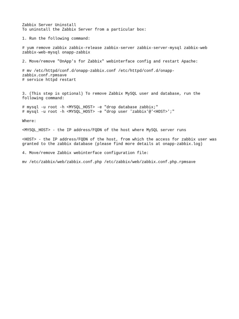 Zabbix Server Uninstall | PDF
