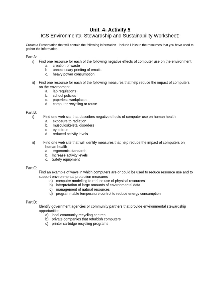 Unit 4 - Activity 6 - Environmental Stewardship and Sustainability ...