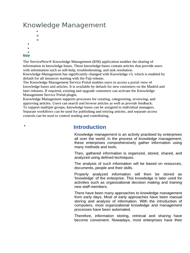 ServiceNow Knowledge Management Guide | PDF | Data | Knowledge Management