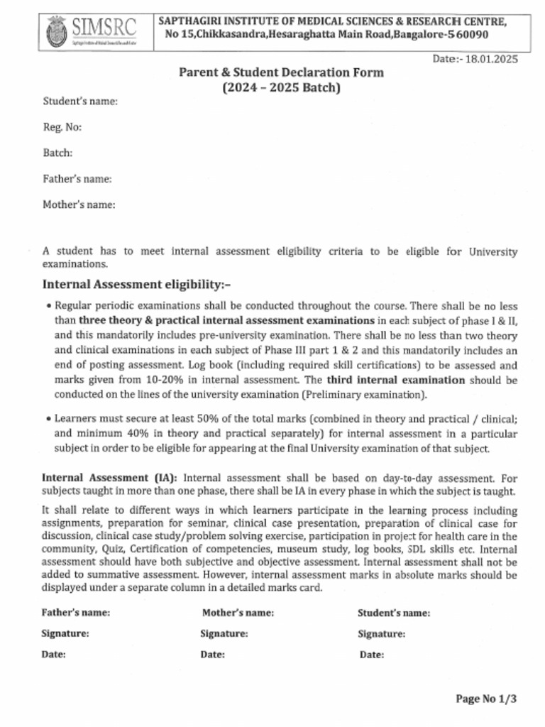 Parent & Student Declaration (2024 - 2025) 2 | PDF