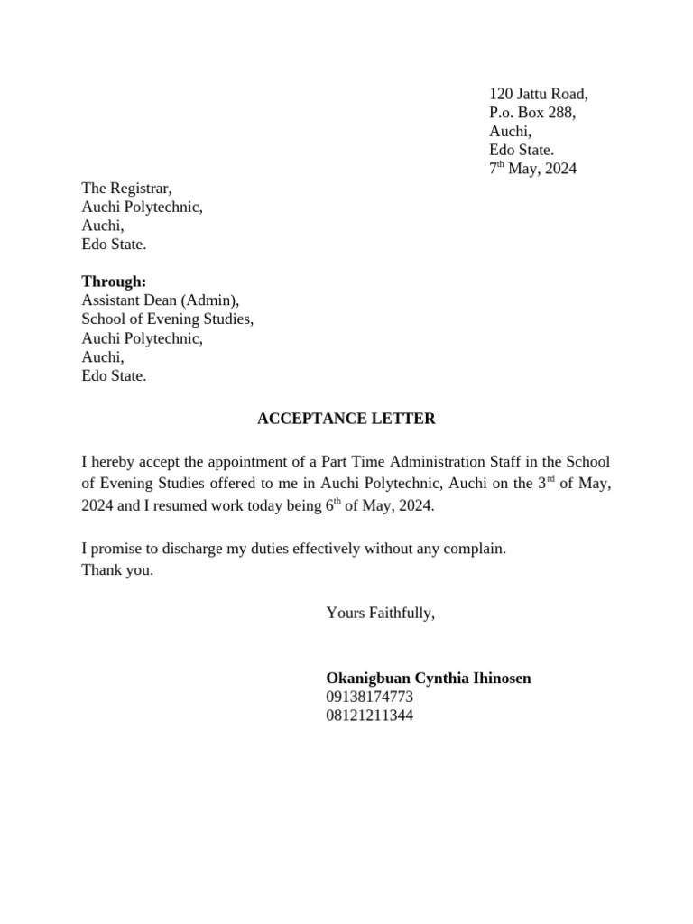 Acceptance Letter | PDF