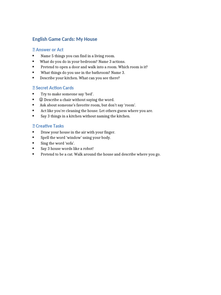 My House Game Cards | PDF